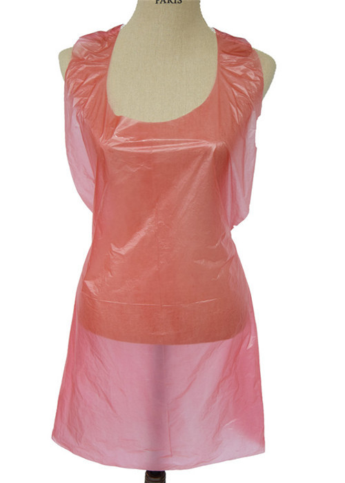 Food Grade Red Disposable Plastic Aprons Light Weight Round Neck And ...